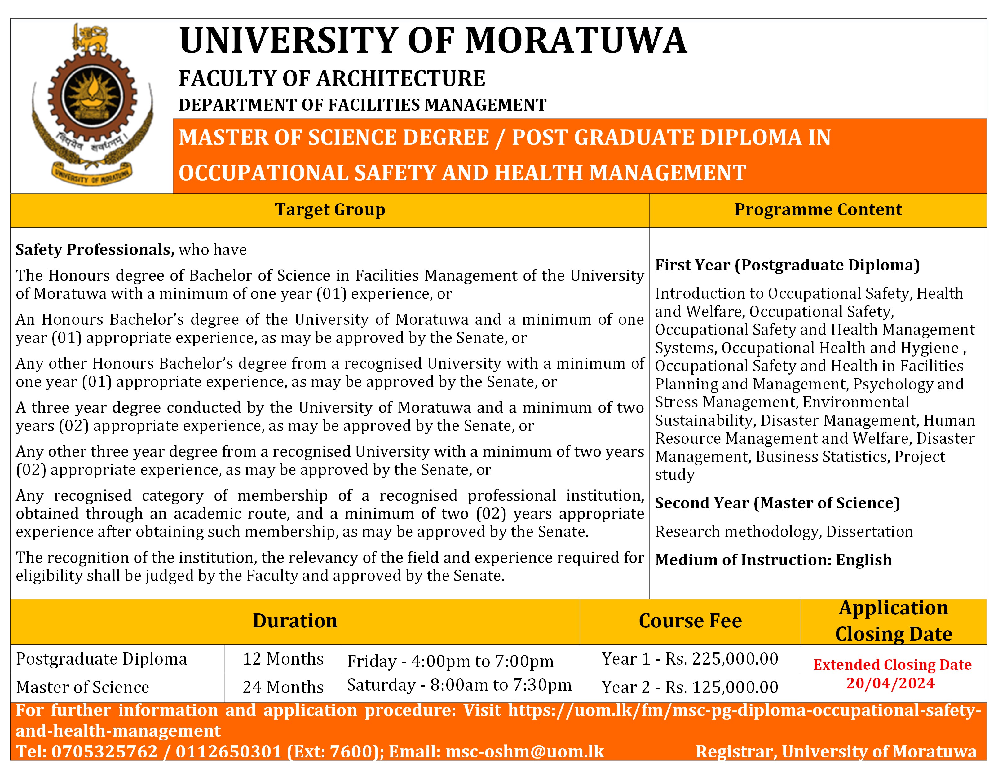 MSc/PG Dip in Occupational Safety and Health Management | University of ...
